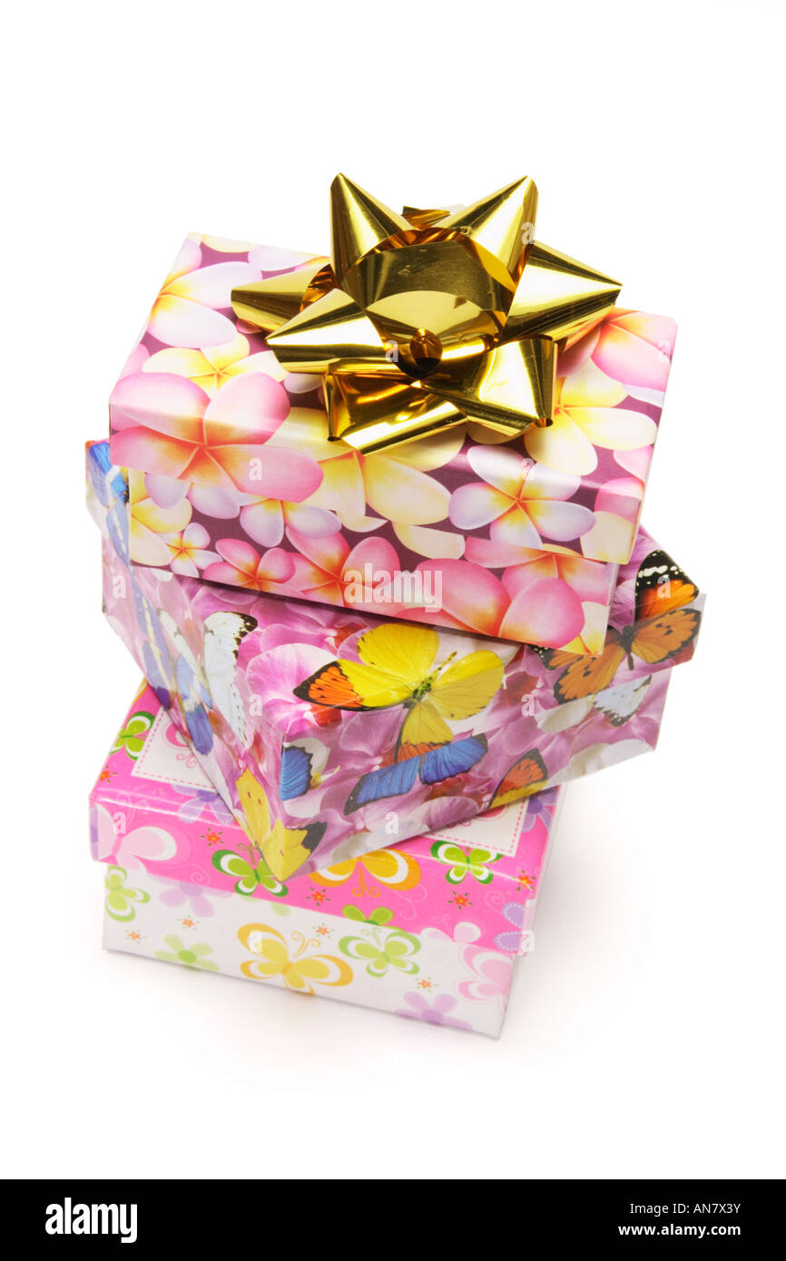 Stack of Gift Boxes on White Background Stock Photo - Alamy
