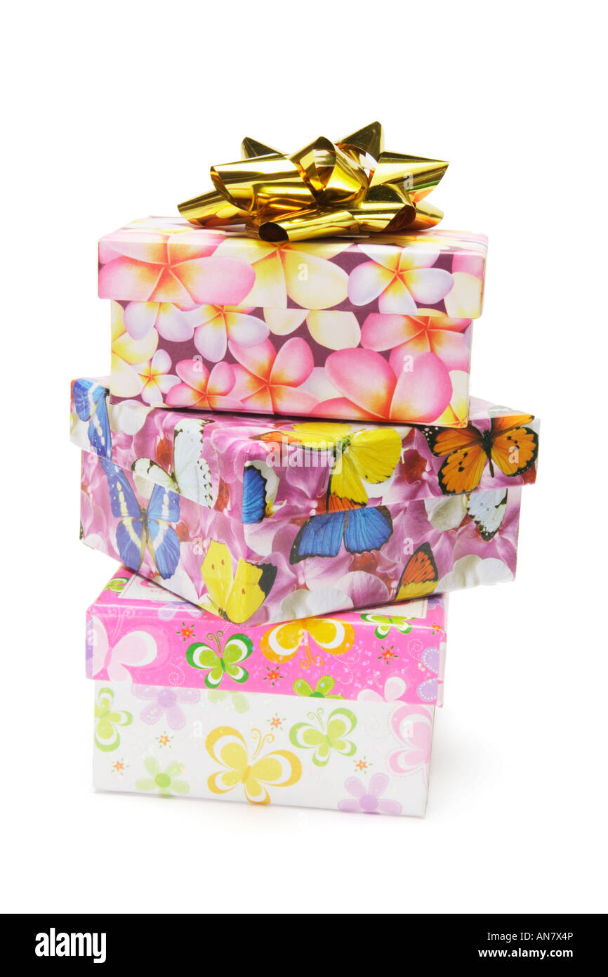Stack of Gift Boxes on White Background Stock Photo - Alamy