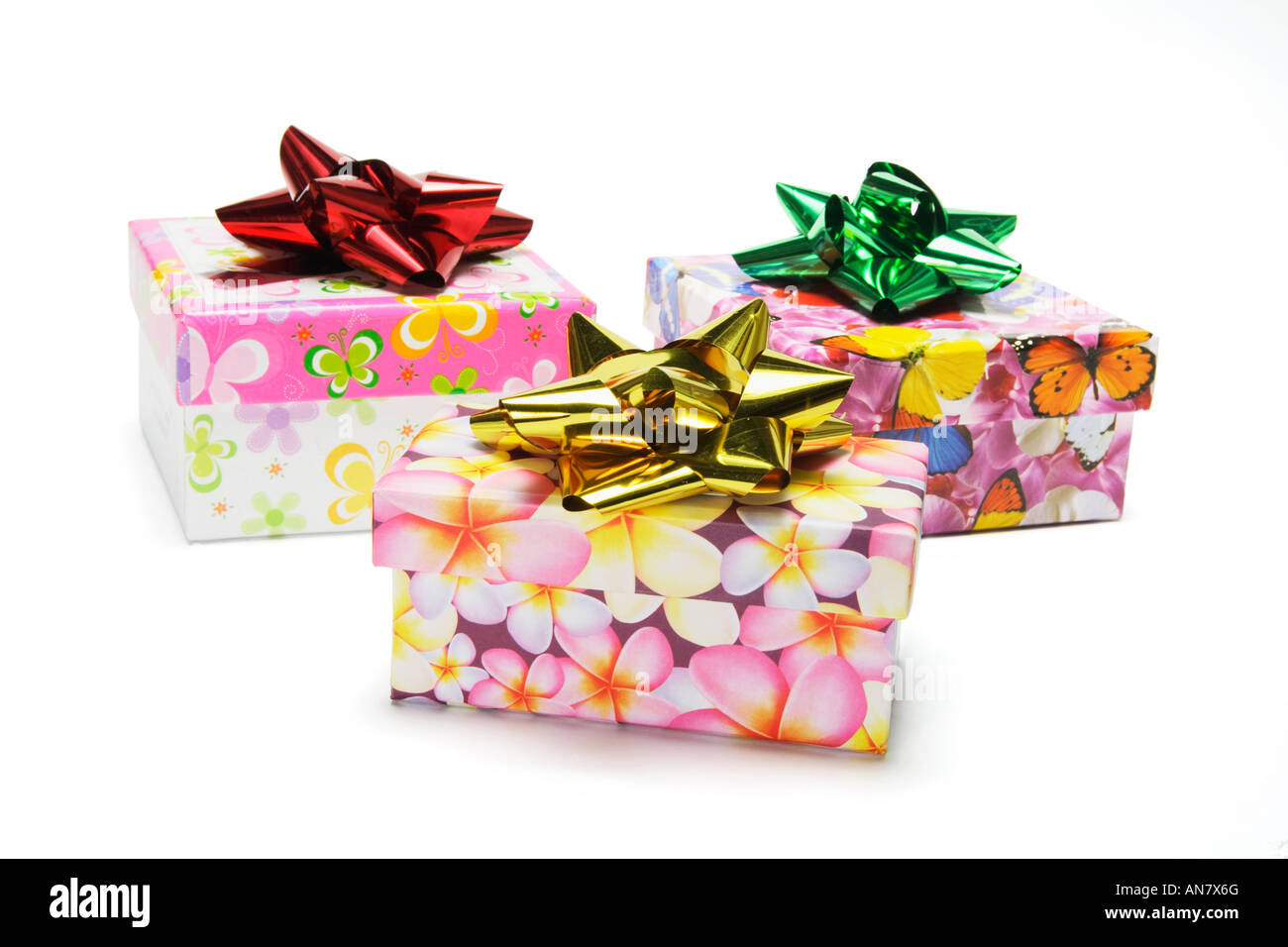 Gift Boxes on White Background Stock Photo - Alamy