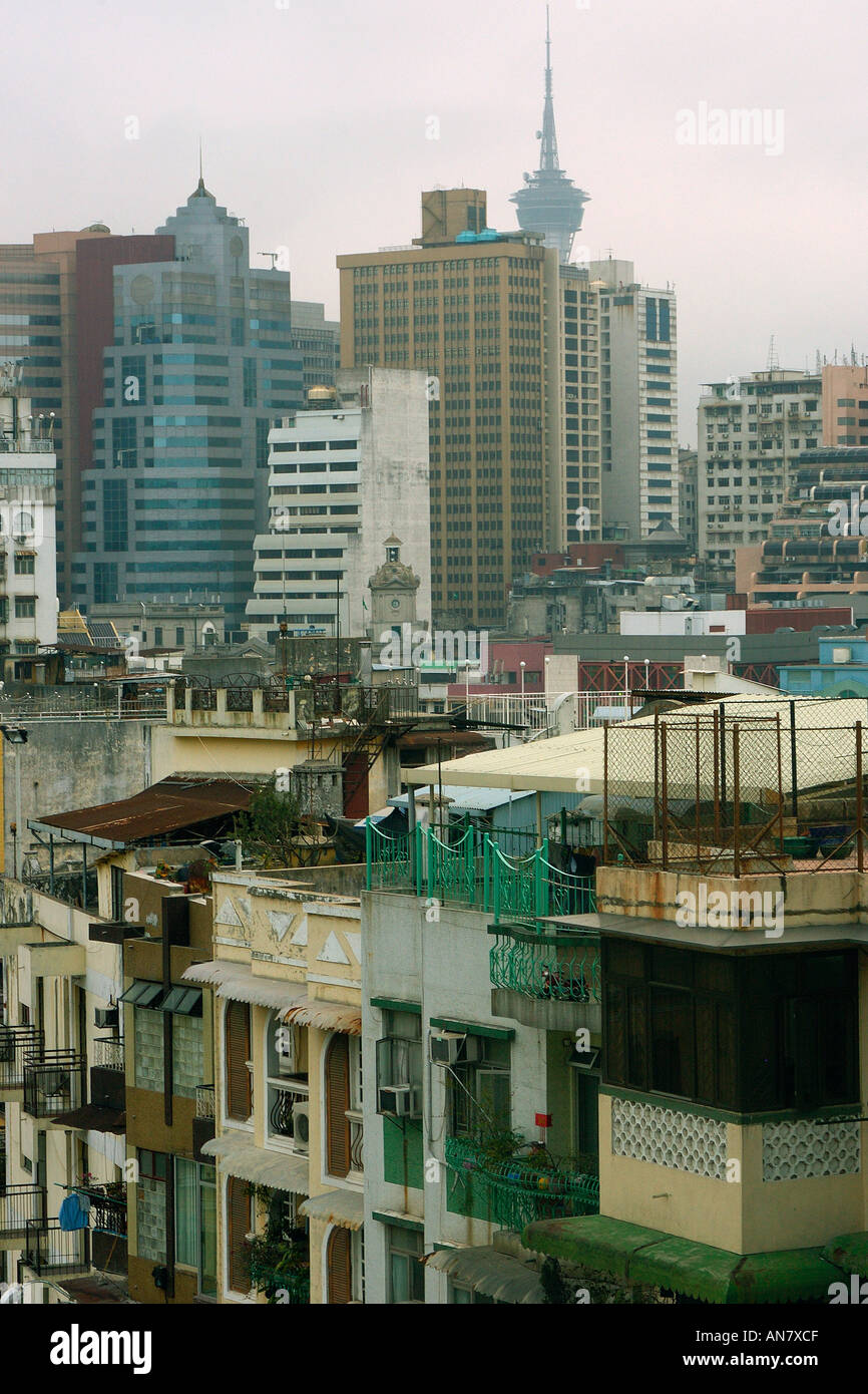 Old colonial style buildings contrast with modern high rises in the ...