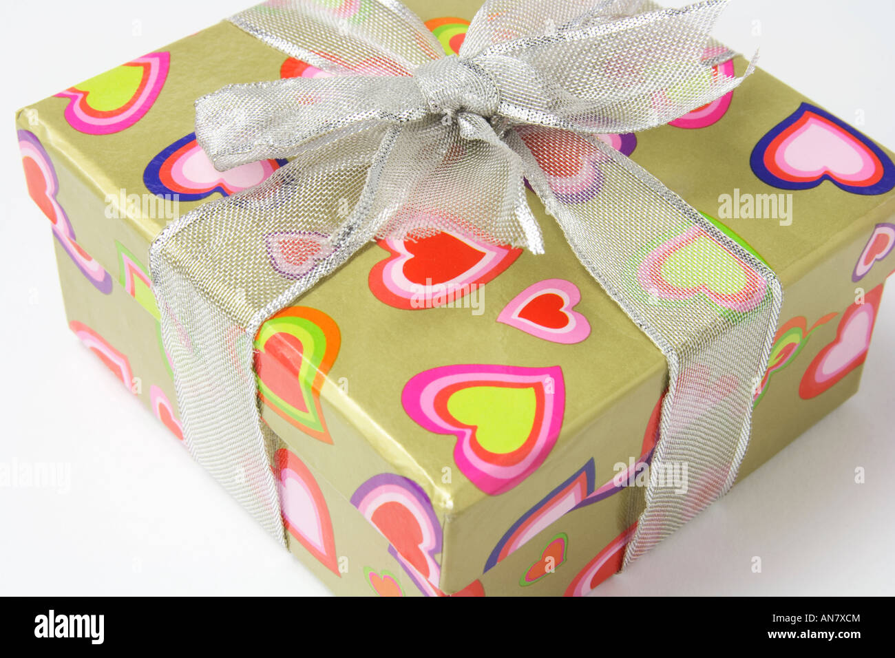 Gift Box with Love Heart Designs Stock Photo - Alamy