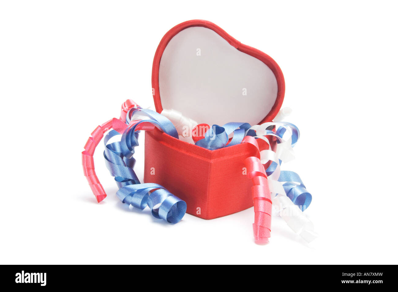 Curling Ribbons in Heart-shaped Gift Box Stock Photo - Alamy