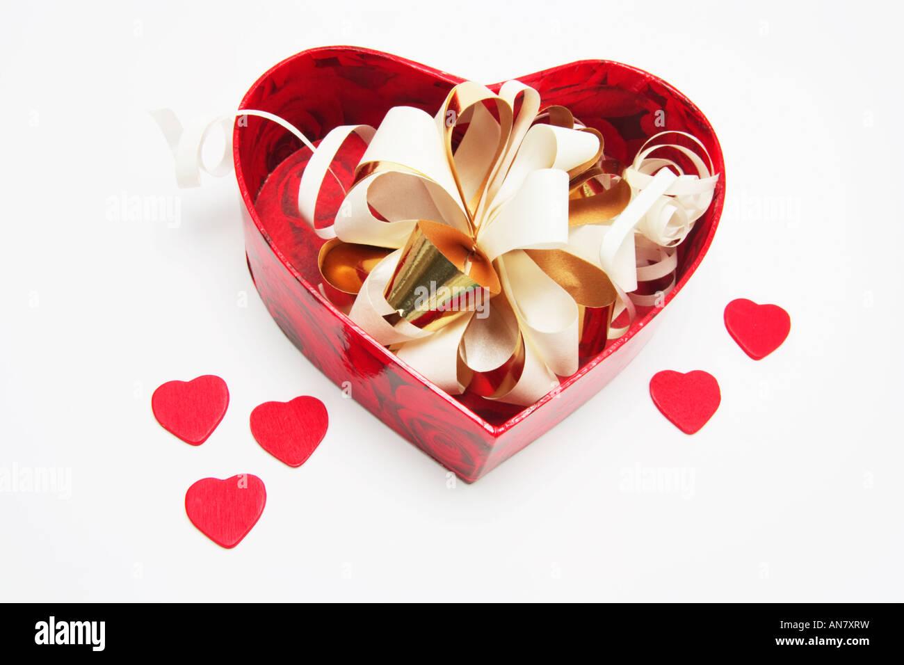 Red Heart Symbols and Gift Box with Gift Bow Stock Photo - Alamy