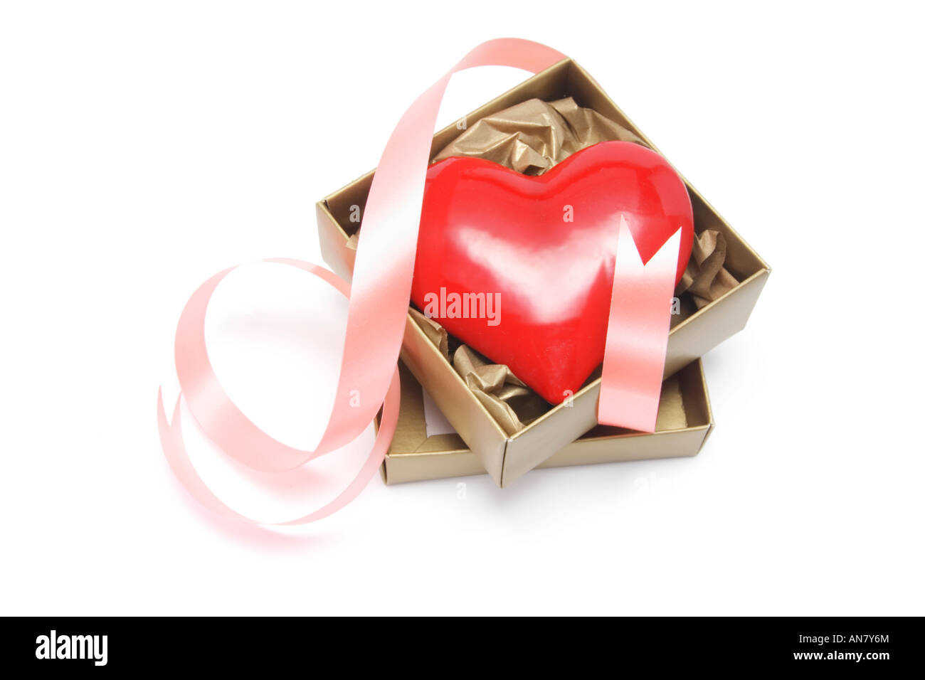 Red Love Heart in Gift Box on White Background Stock Photo - Alamy