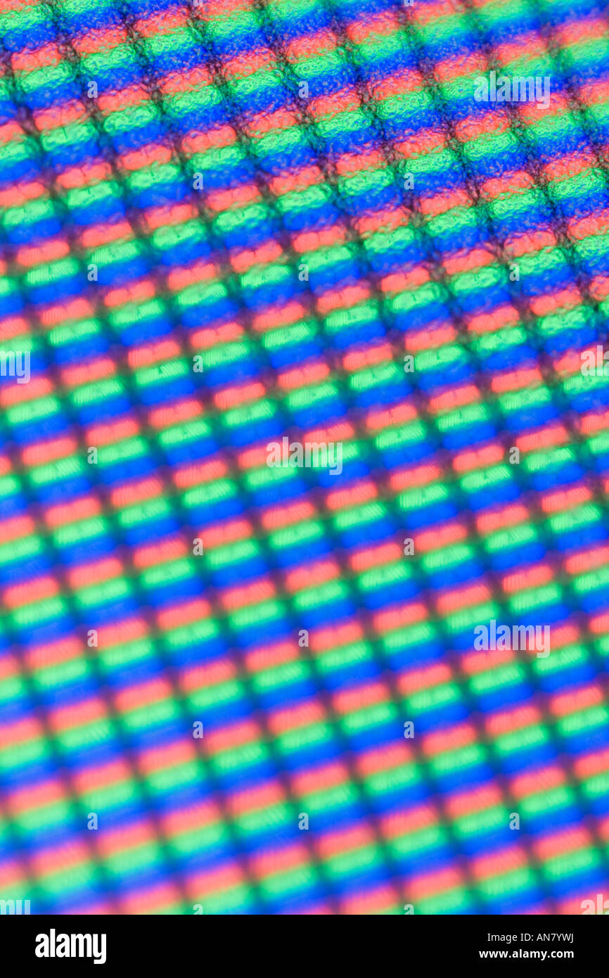Computer screen shot extreme close up of LCD TFT RGB pixel grid Apple ...