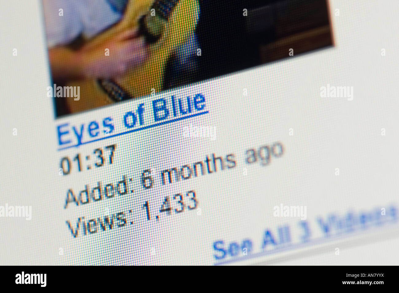 Computer screen shot extreme close up YouTube video page with views of ...