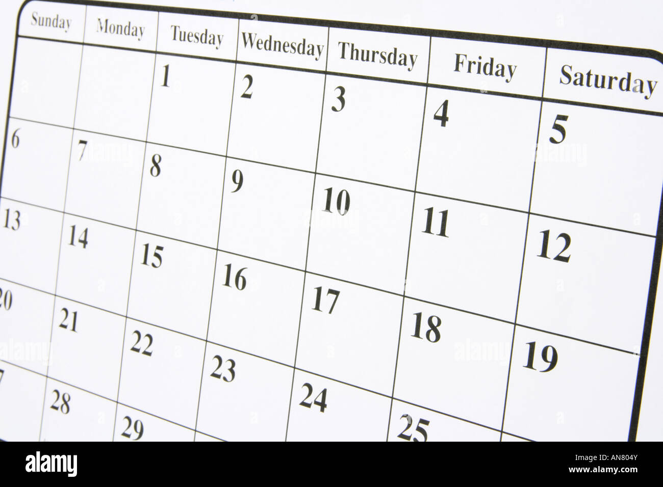 Close Up of Calendar Stock Photo - Alamy