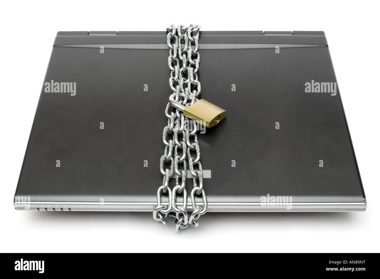 Chain and padlock protecting a dark notebook Isolated on a white ...
