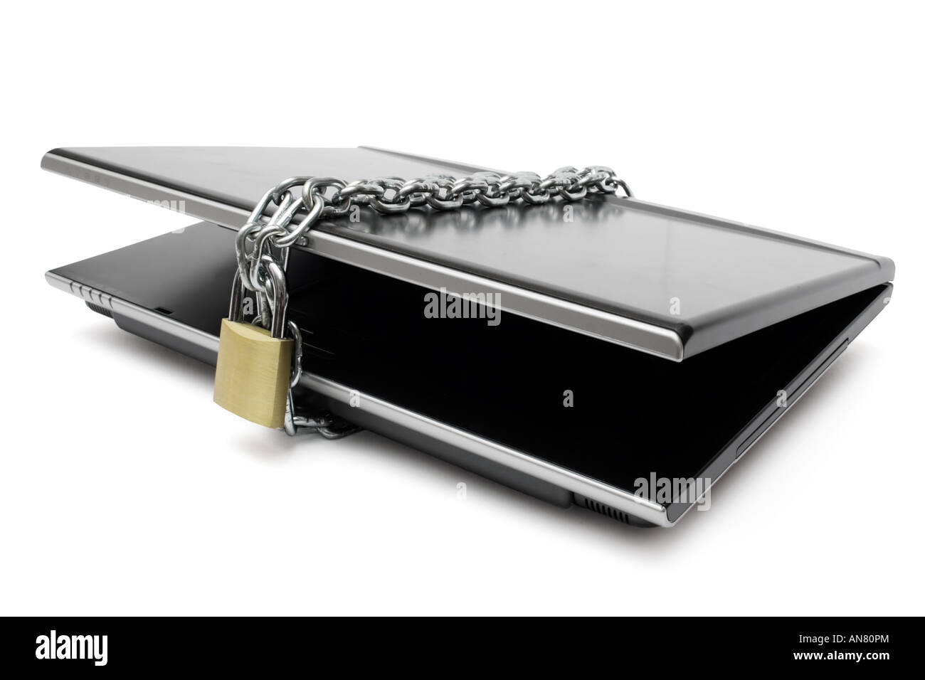 Secured laptop isolated on a white background Stock Photo - Alamy