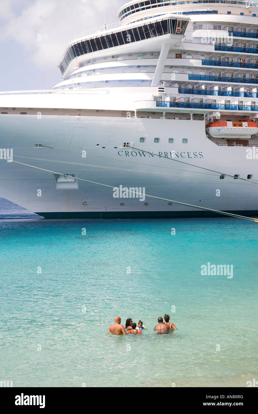 Bow of the Crown Princess Cruise Liner with Swimmers in the Water ...