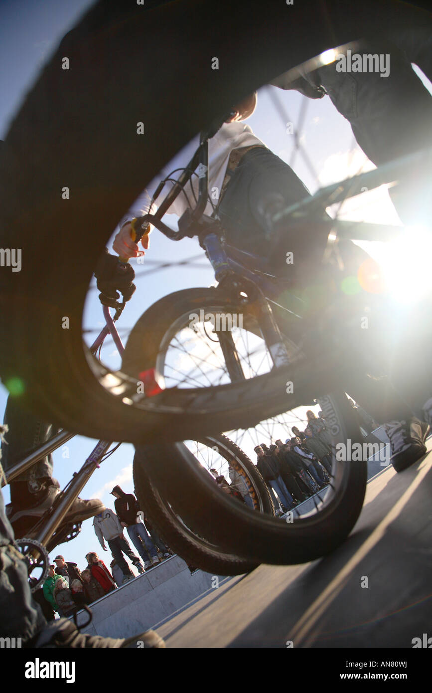 Bmx cross bike in half pipe at skatepark hi-res stock photography and ...