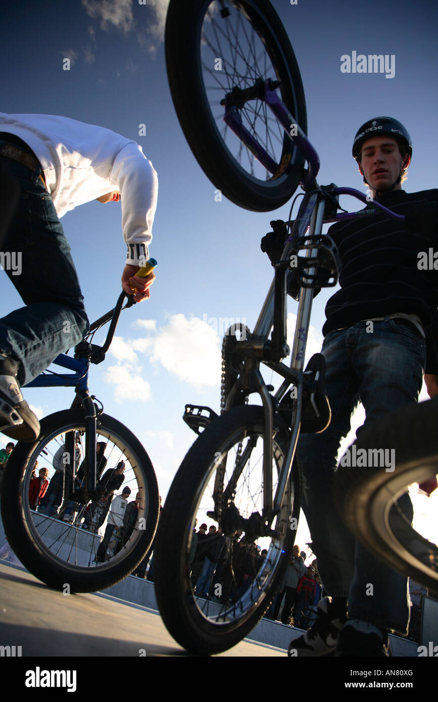 Bmx cross bike in half pipe at skatepark hi-res stock photography and ...