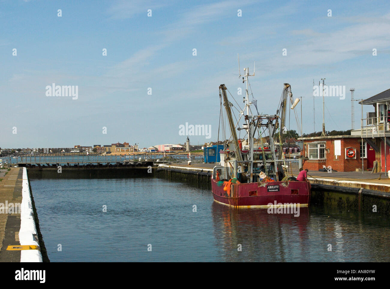 Fishing boat 'Ability' from Portsmouth moors up in the lock at Shoreham ...