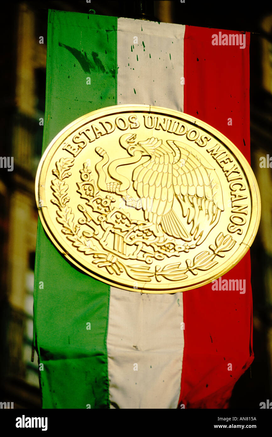 Mexico, Mexico City, Mexican Flag and seal, Zocalo Stock Photo - Alamy