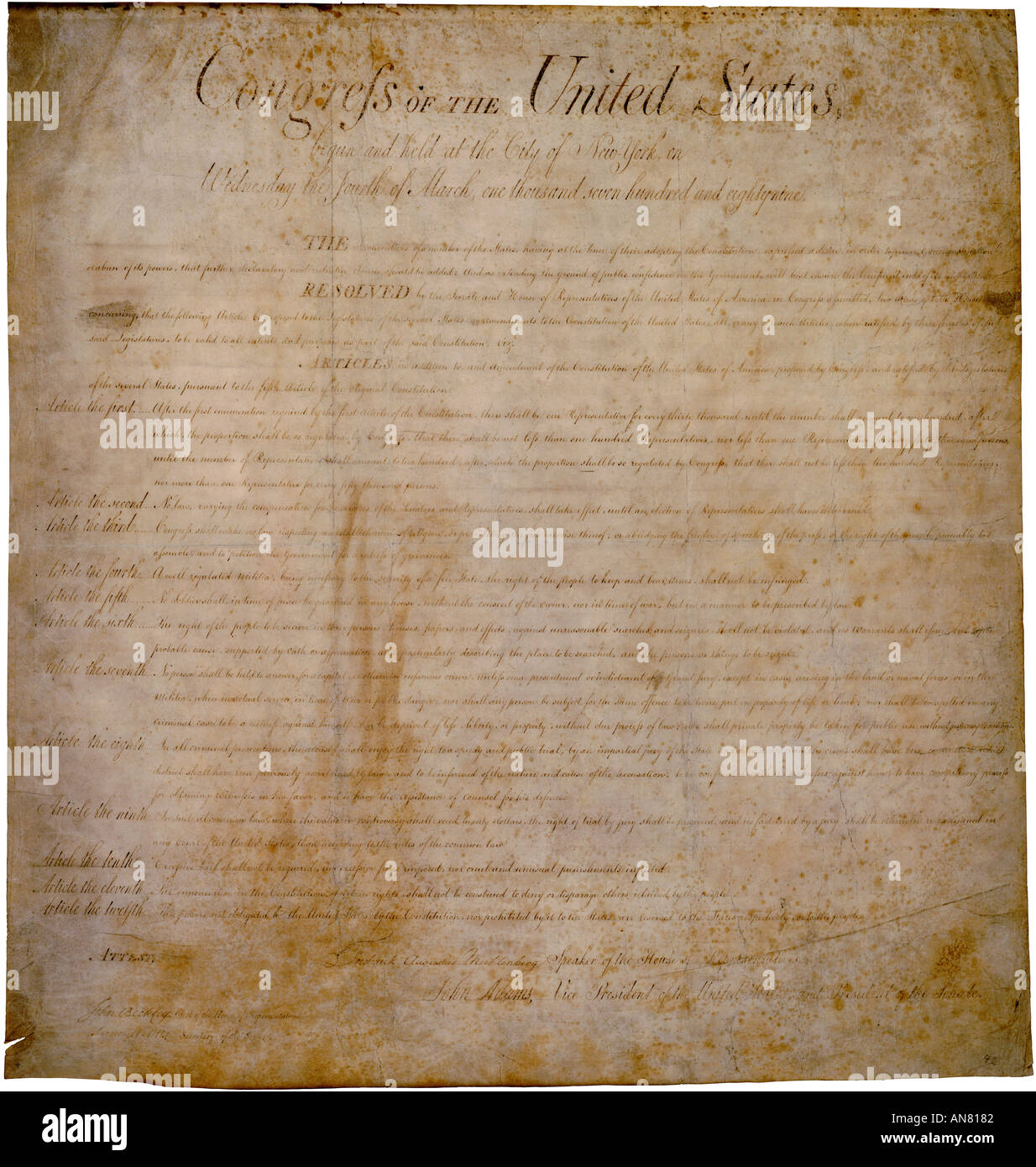 The Original hand written US Bill of Rights Stock Photo - Alamy