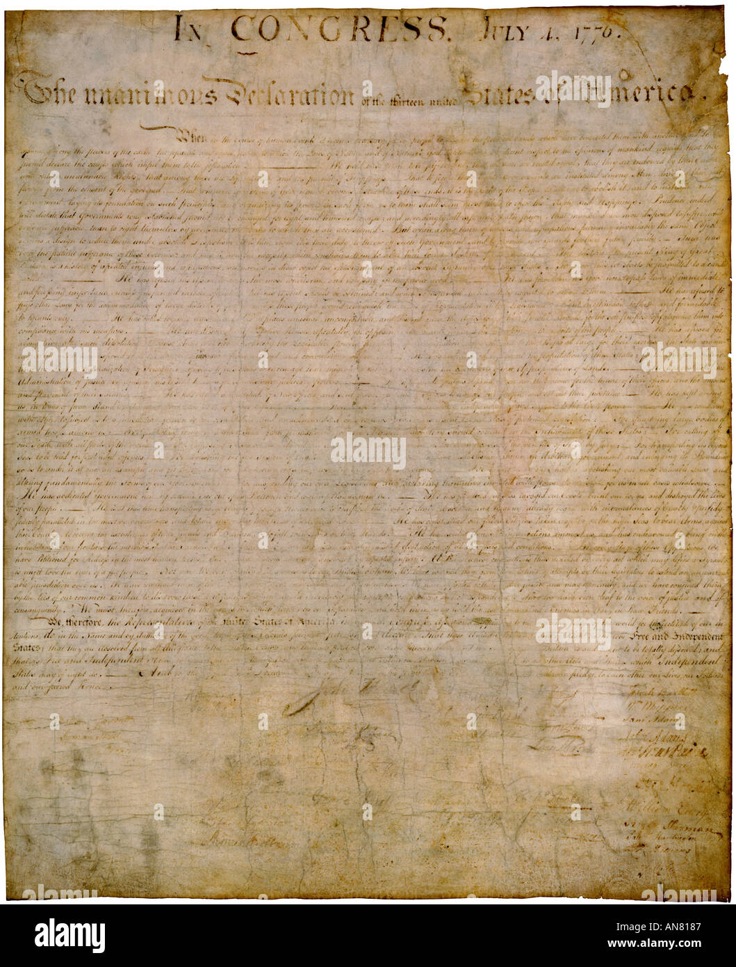The Original parchment Declaration of Independence Signatory copy Stock ...