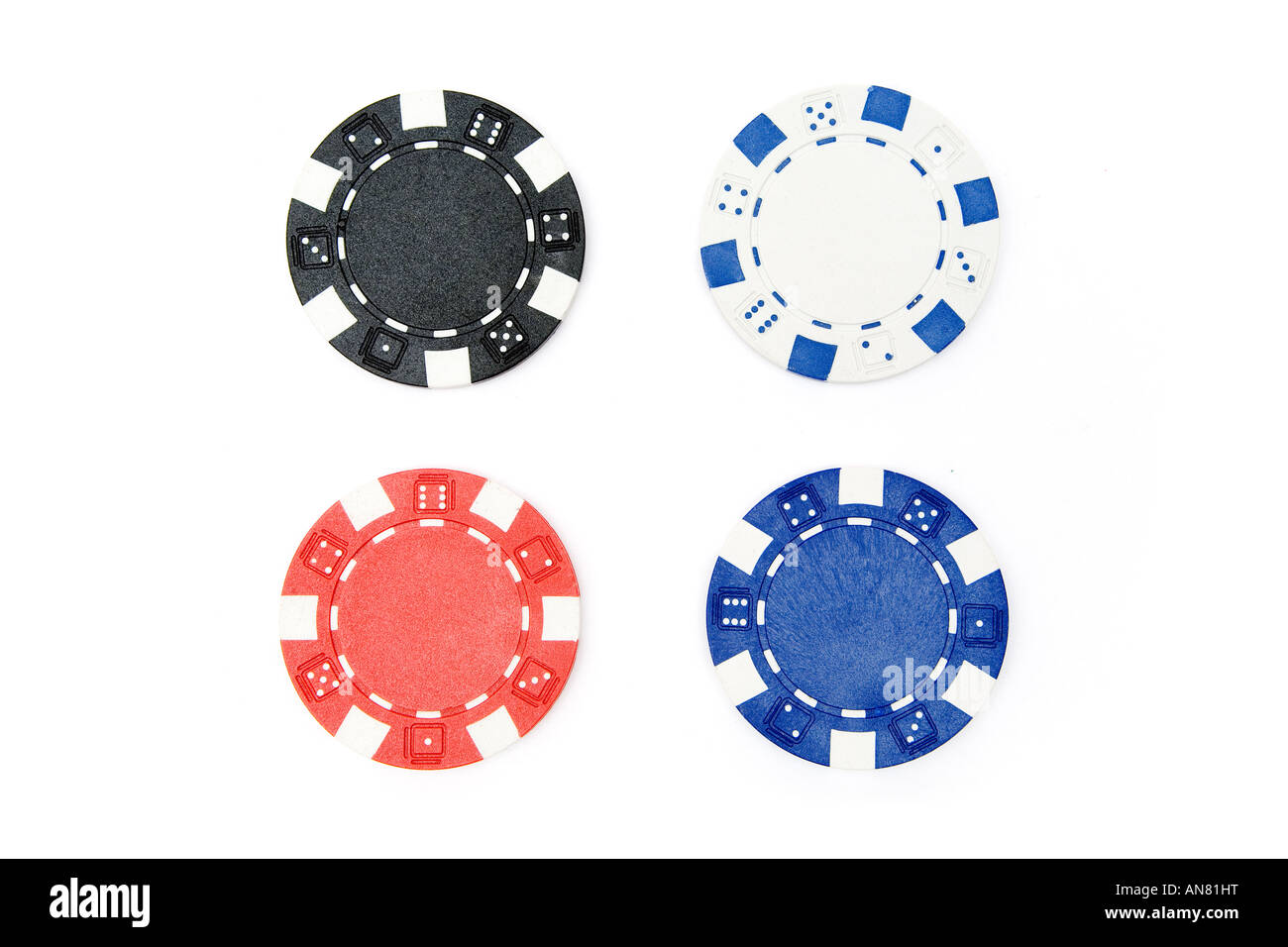 Different poker chips isolated on a white background Stock Photo - Alamy