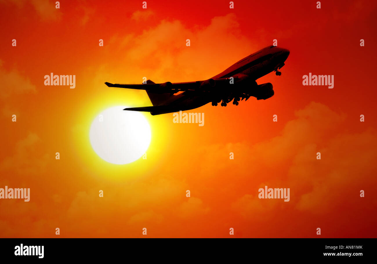 jet flying in sunset Stock Photo - Alamy