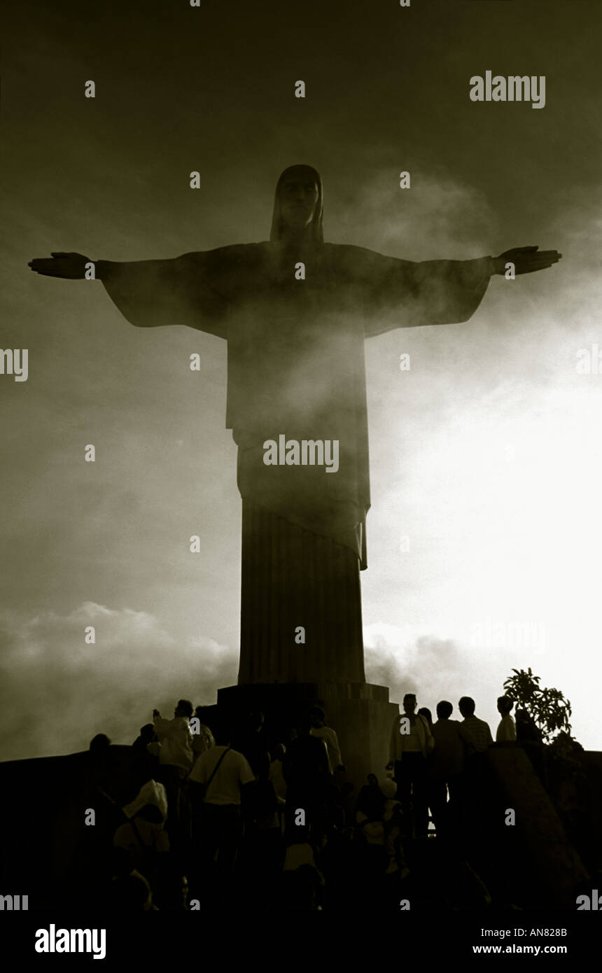 Christ the Redeemer Corcovado statue in clouds Rio de Janeiro Brazil ...