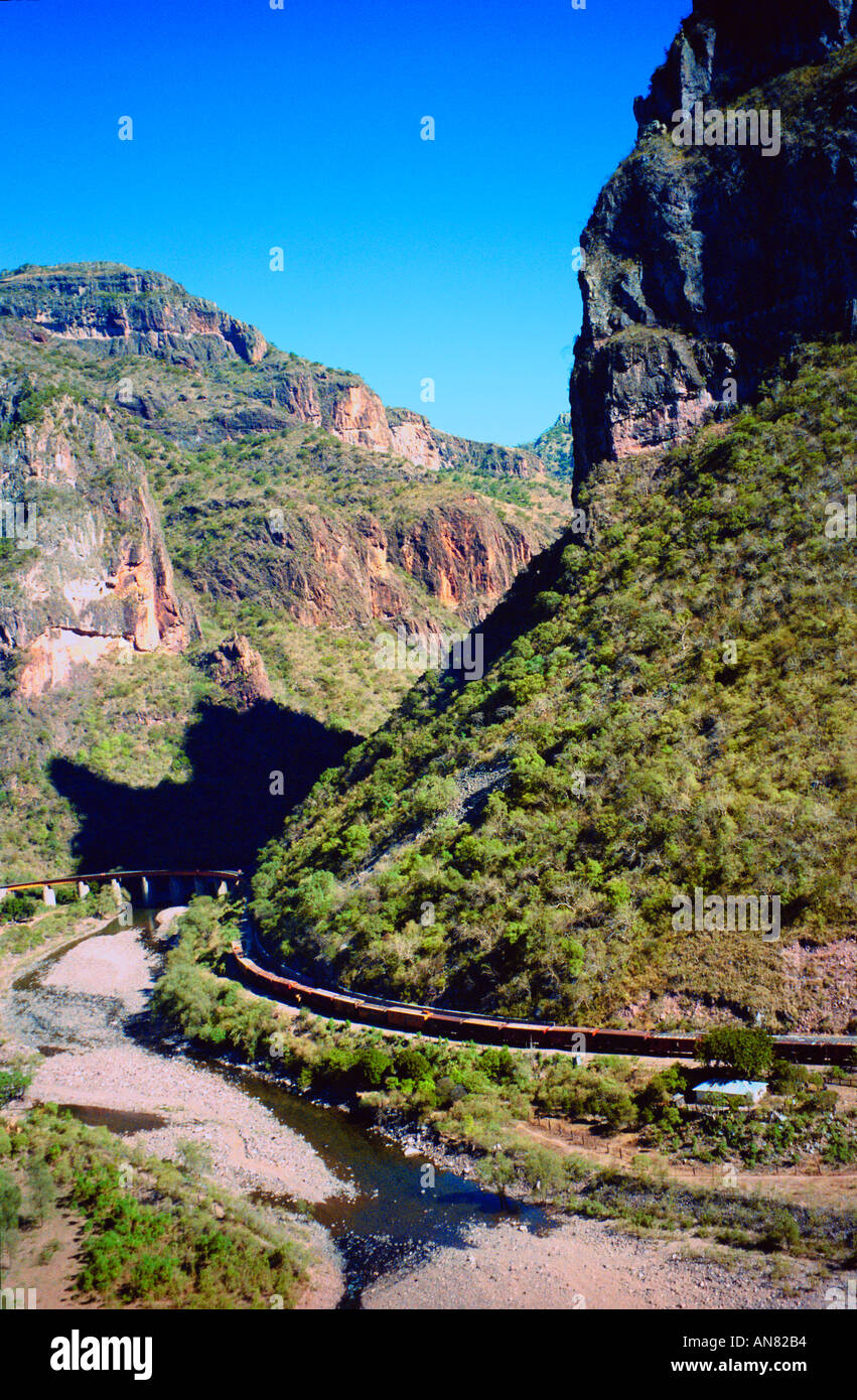 Train running through Copper Canyon Central Mexico Stock Photo - Alamy