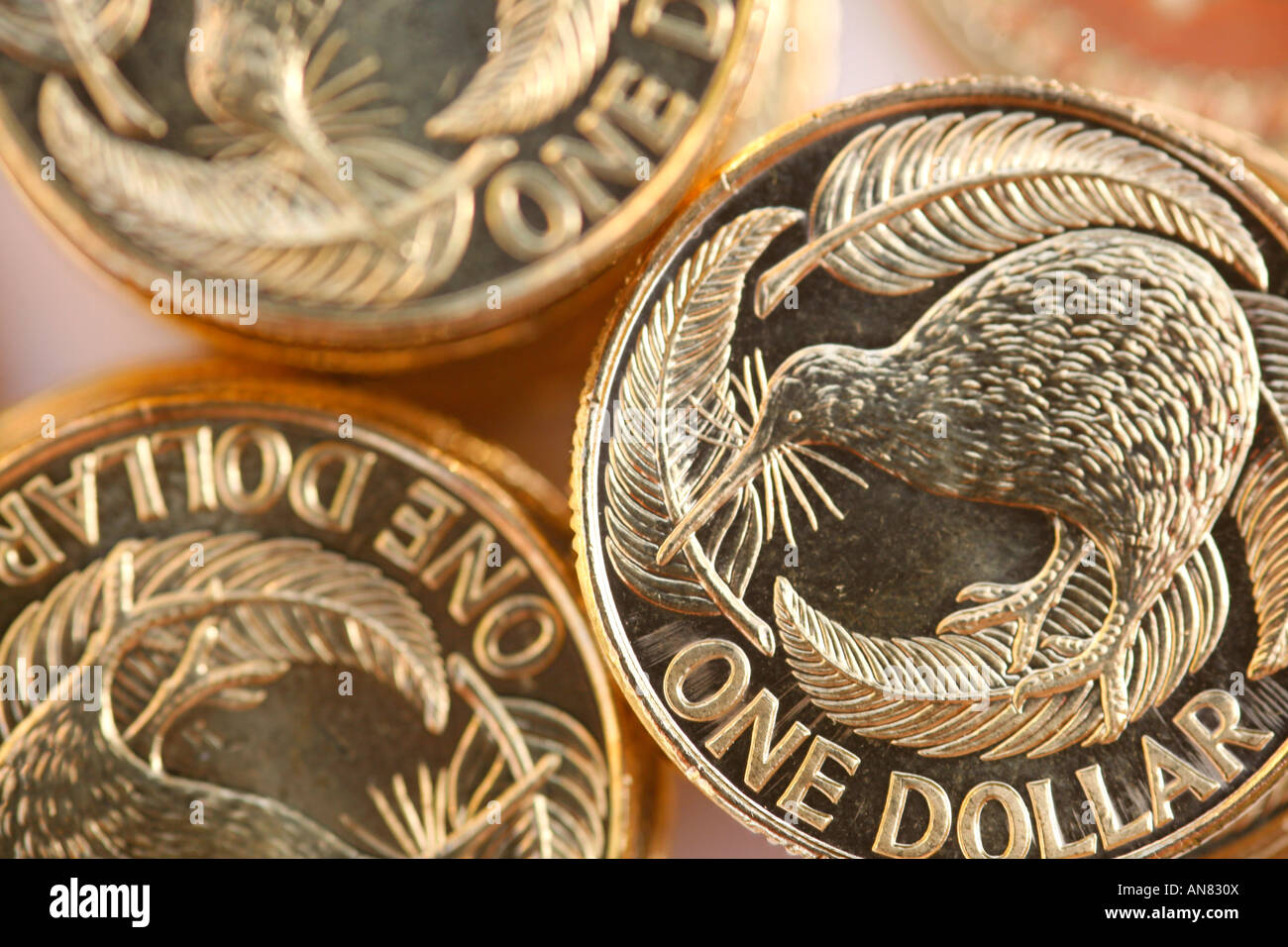 stacks on New Zealand $1 gold coins Stock Photo - Alamy