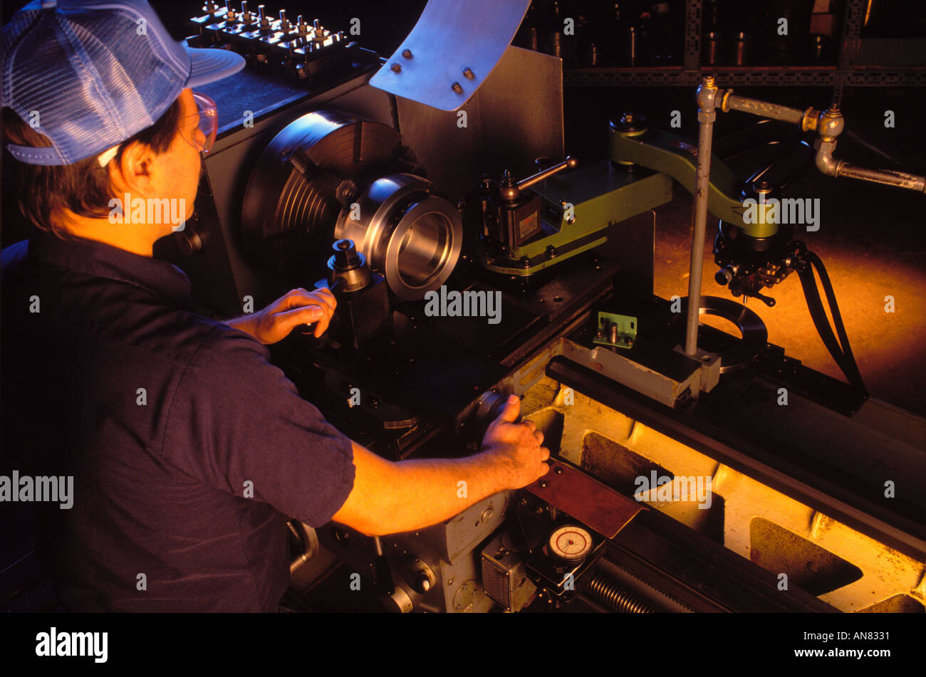 man working at lathe Stock Photo - Alamy