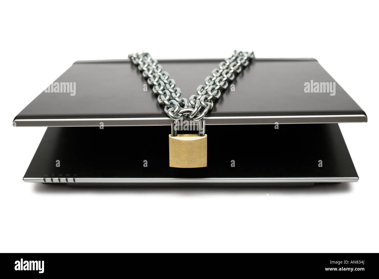Padlock and chain locking a notebook. White background Stock Photo - Alamy