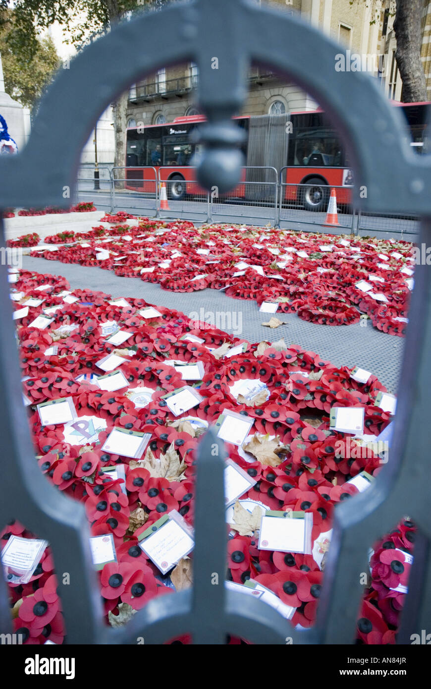 Wreaths of poppies are laid in front of the Cenotaph in Whitehall ...