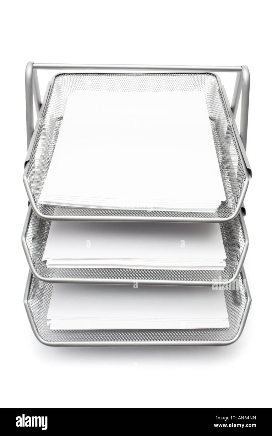 Filing system with blank sheets of paper isolated on a white background ...