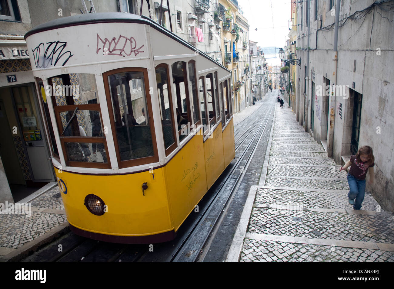 Elevador da bica, a funicular railway connecting the docks and the ...