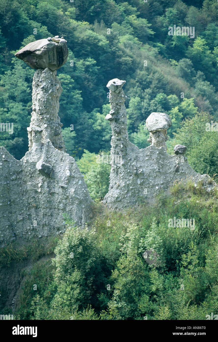 Detail of the Zone Pyramids rock formation in the Italian Lakes Stock ...