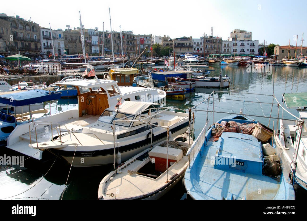 View over Keryneia Harbour on the Mediterranean island of Cyprus in the ...