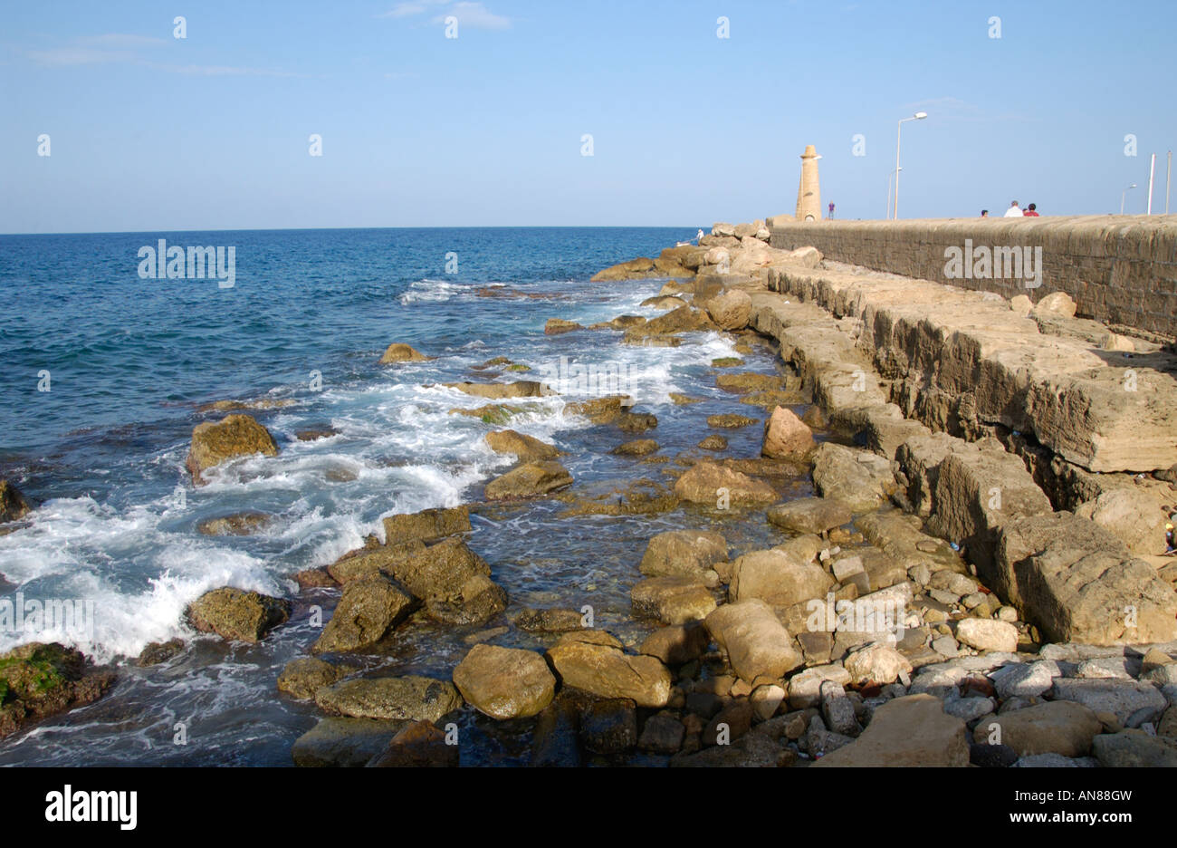 Breakwater at Keryneia Harbour on the Mediterranean island of Cyprus in ...