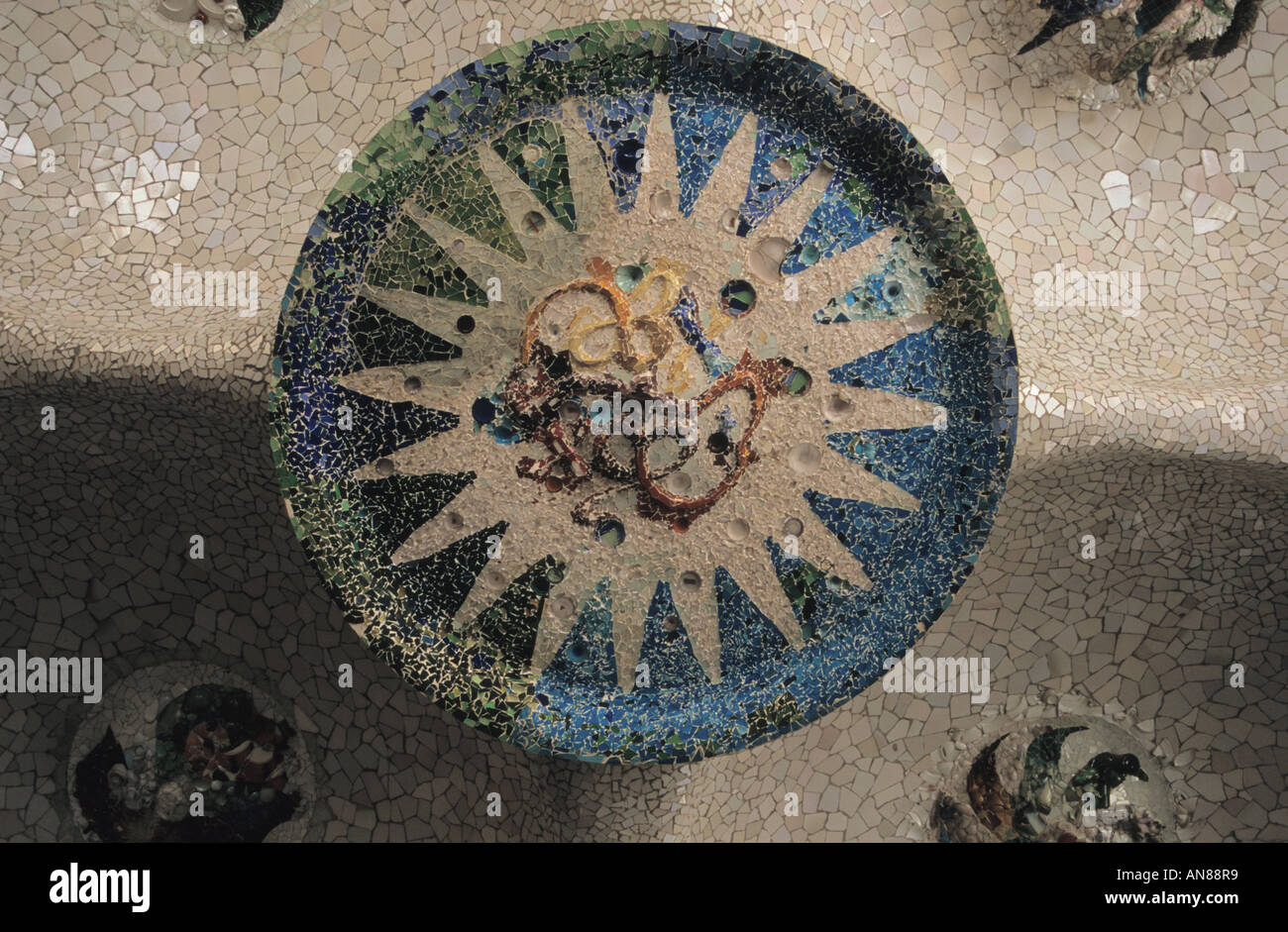 Ceiling roses of the colonnade Guell Park by Antonio Gaudi Barcelona ...