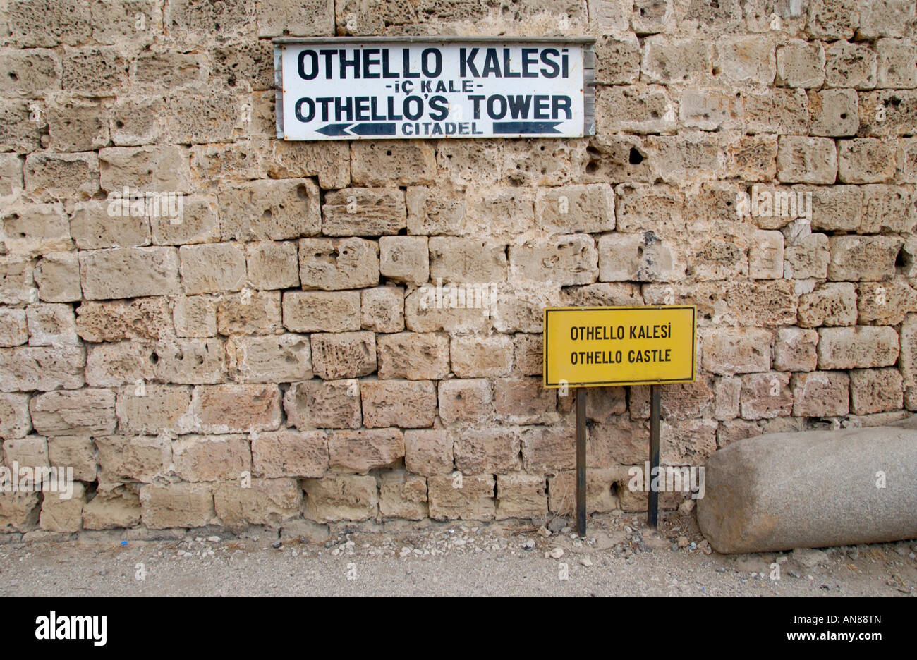 Sign to Othello s Tower Famagusta on the Mediterranean island of Cyprus ...