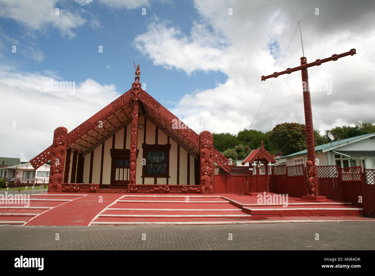 Maori Tamatekapua meeting house and marae, Rotorua, New Zealand Stock ...