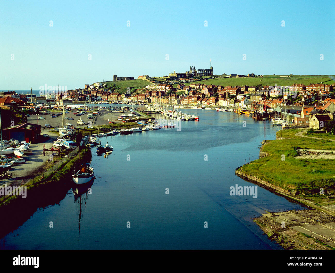 The River Esk as it flows into Whitby from the North Sea North York ...