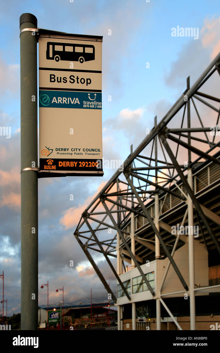 Arriva Bus stop at Pride park Derby County Football Stadium, Derby City ...