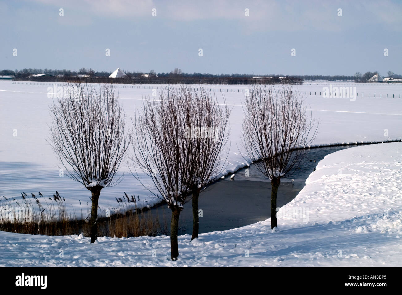 Netherlands Holland Winter Snow Ice Farm Road Stock Photo - Alamy