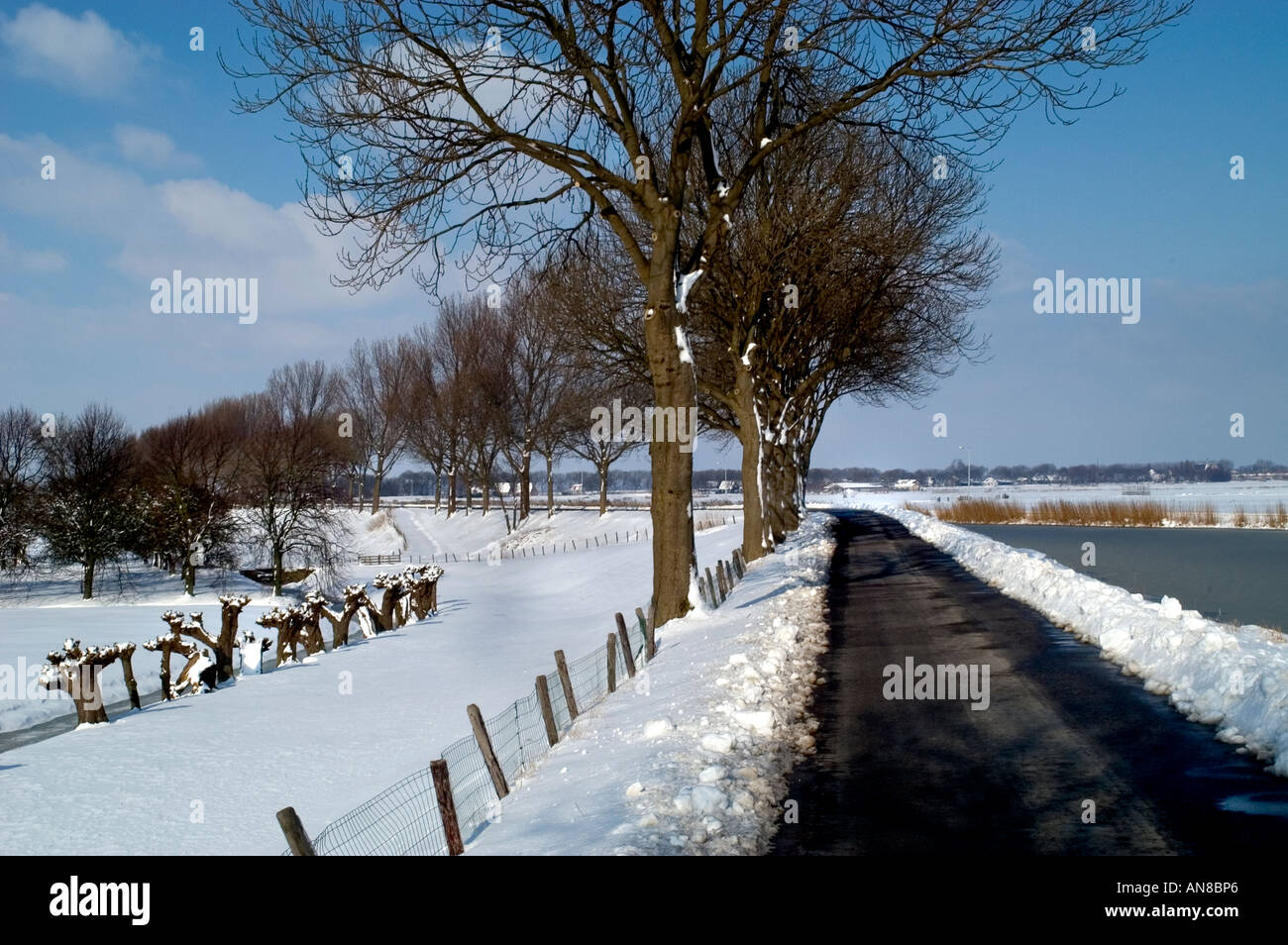 Netherlands Holland Winter Snow Ice Farm Road Stock Photo - Alamy