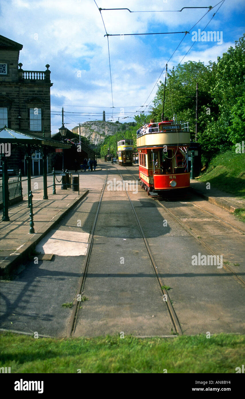 Busy trams running at the Crich Tramway Museum Peak District Stock ...