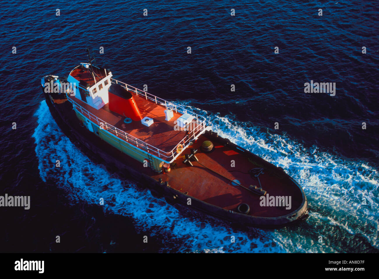 aerial of red tug boat Stock Photo - Alamy