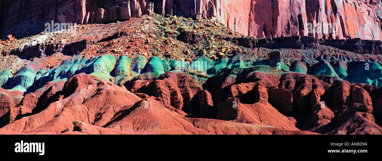 panaramic of copper and mineral deposits Castle Reef National Park Utah ...
