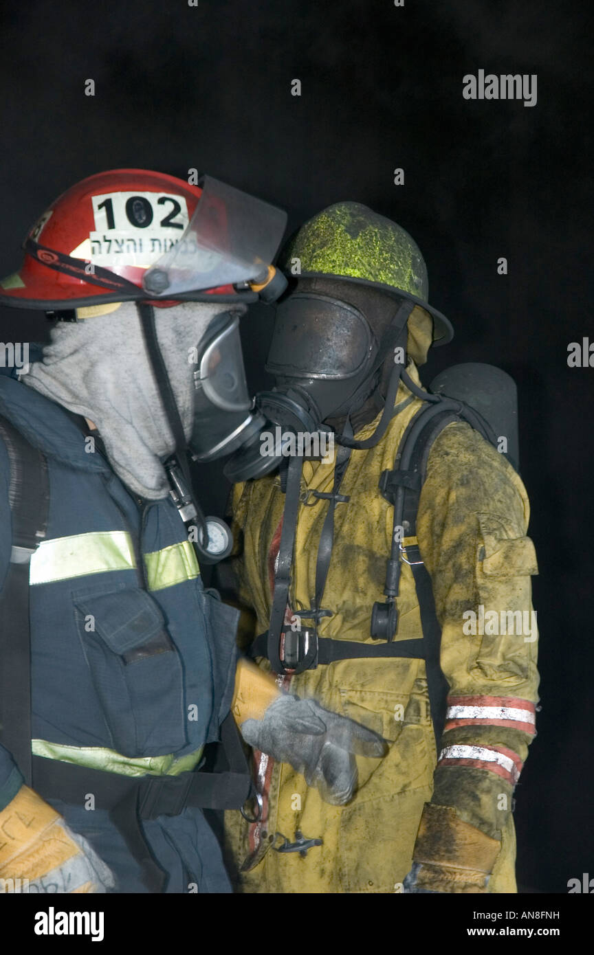 Israel Fire fighters during a fire drill Stock Photo - Alamy