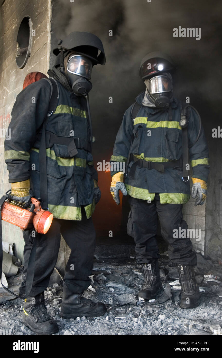 Israel Fire fighters during a fire drill Stock Photo - Alamy