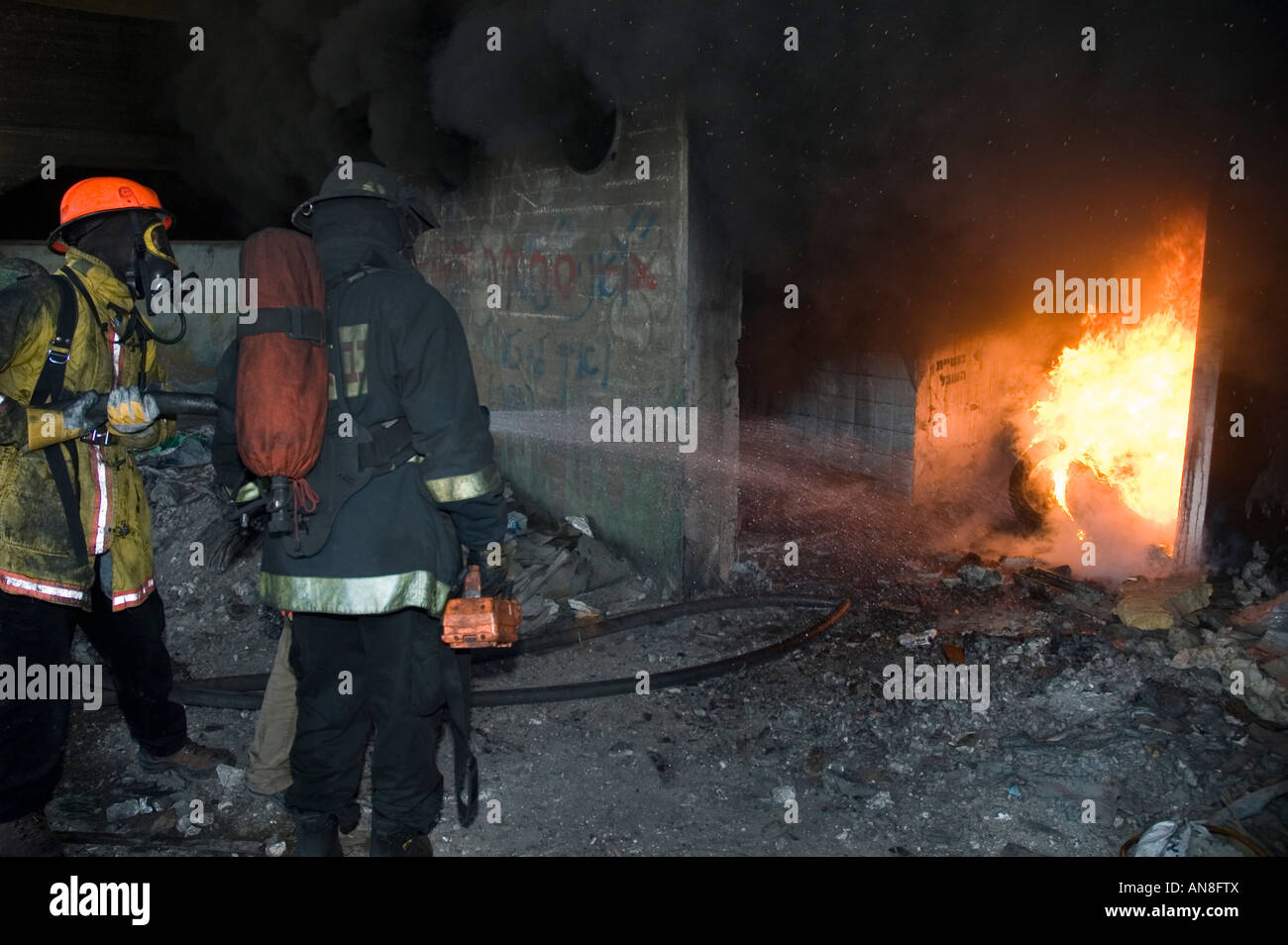 Israel Fire fighters during a fire drill Stock Photo - Alamy