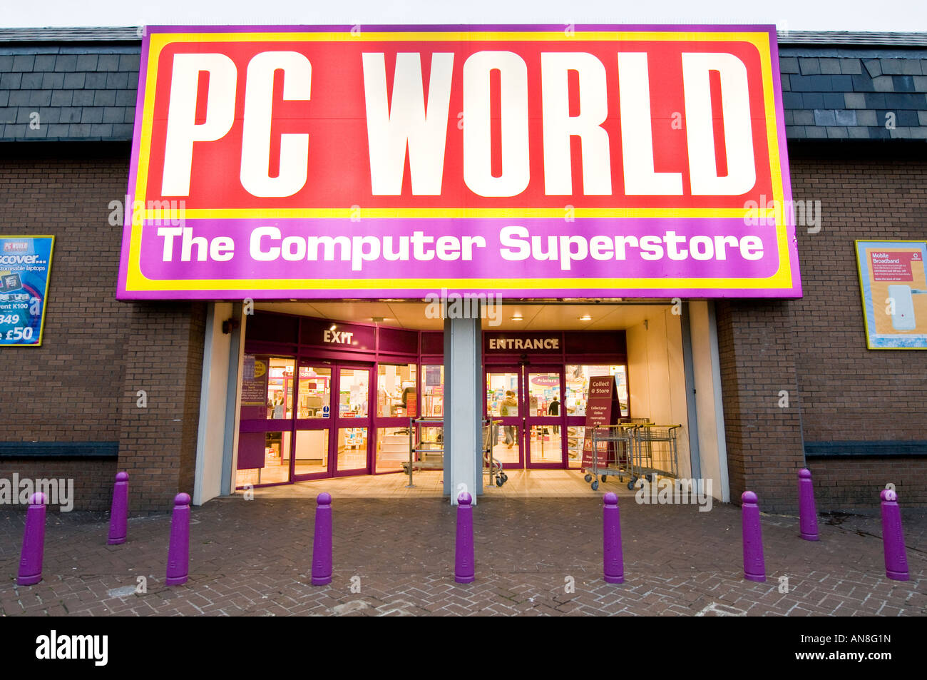 Strong corporate branding and signage of PC World seen at Edinburgh ...