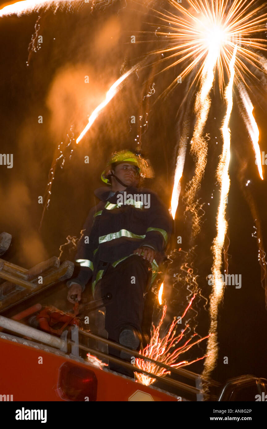 Israel Fire fighters on stand by at a firework display Stock Photo - Alamy