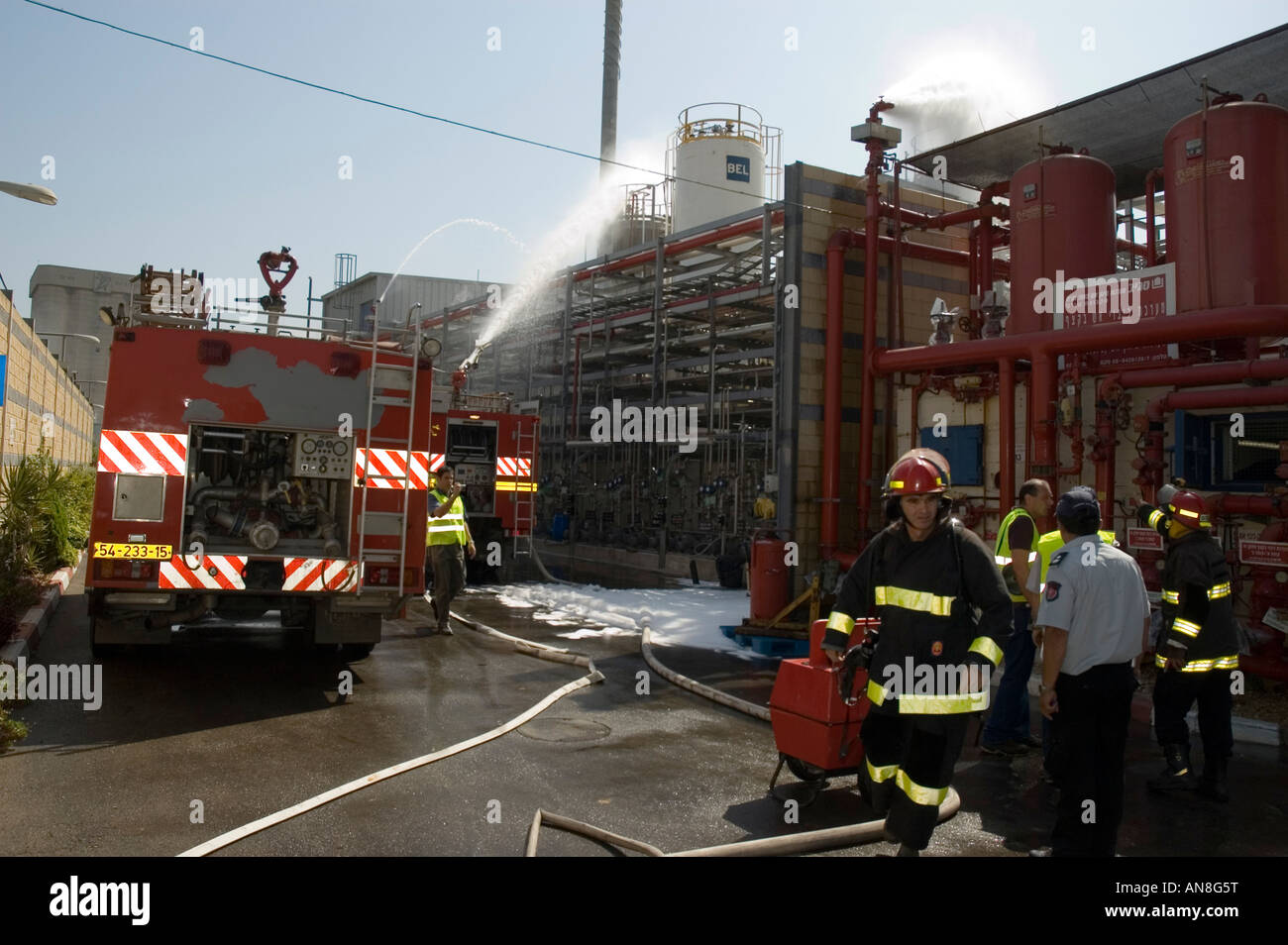 Israel Fire fighters at a chemical factory June 26 2007 Stock Photo - Alamy