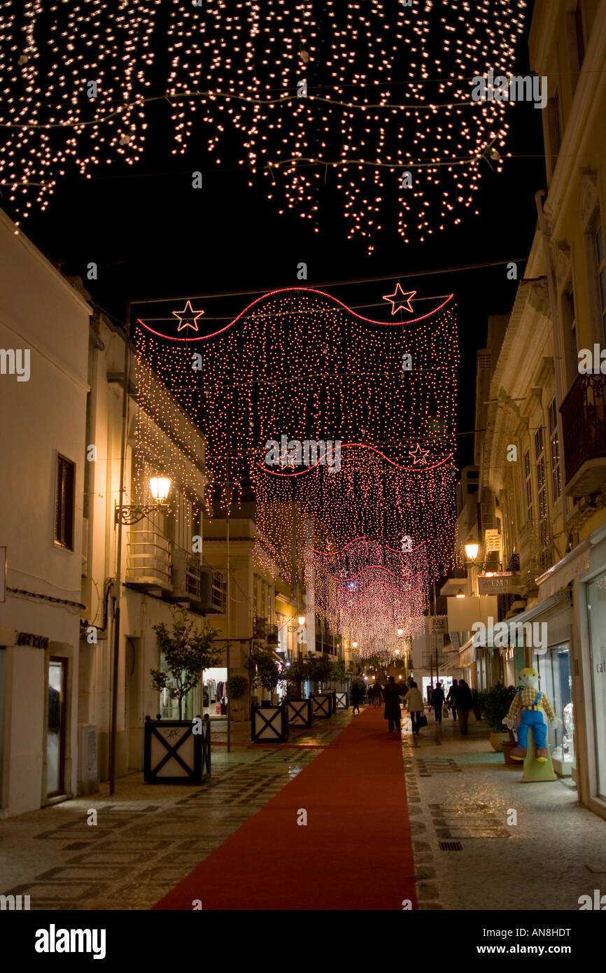 Portugal Algarve Christmas lights of Faro city centre at night Stock ...